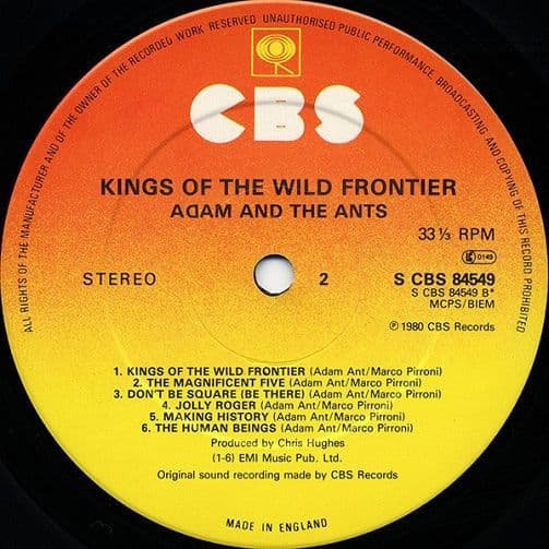 ADAM AND THE ANTS Kings Of The Wild Frontier Vinyl Record LP CBS 1980